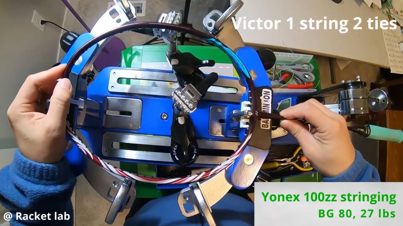 Badminton racket stringing tutorial, hammer machine, YONEX ASTROX 100ZZ ...