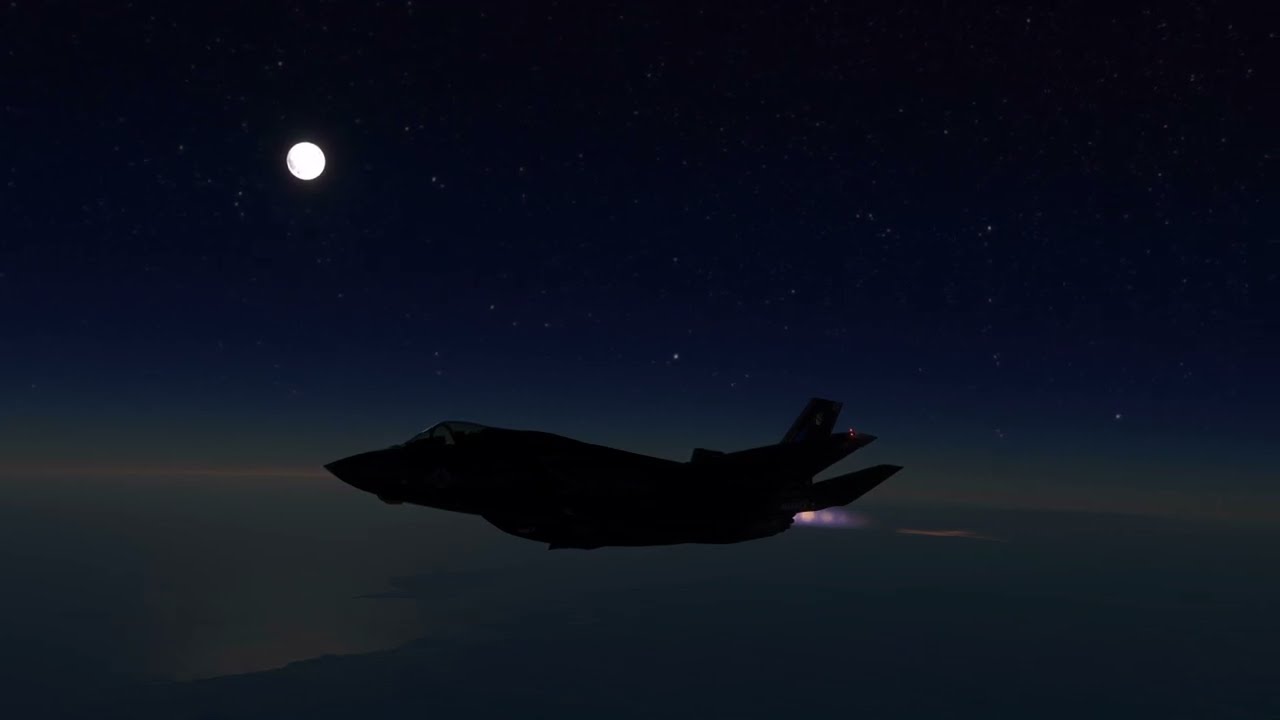 Lockheed Martin F-35B Lightning II night mission under the moon and ...