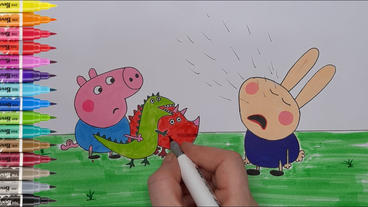 Drawing and Coloring George pig and Richard Rabbit Play and Cry 🐷💔🐰 ...