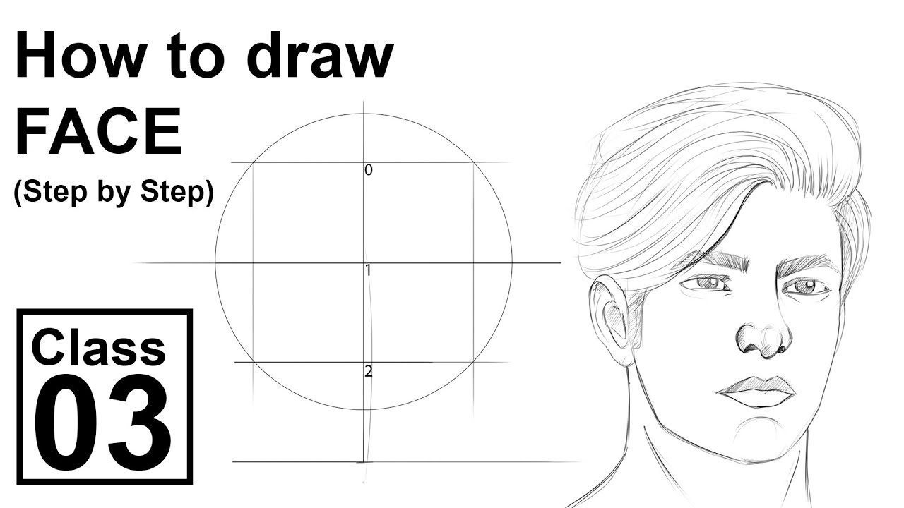 How to sketch male face | 3/4th View (Class -3) - YouTube