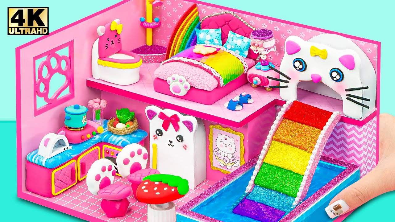 Build Cutest 2 Storey Pink Kitten Cat House has Rainbow Slide Pool from ...