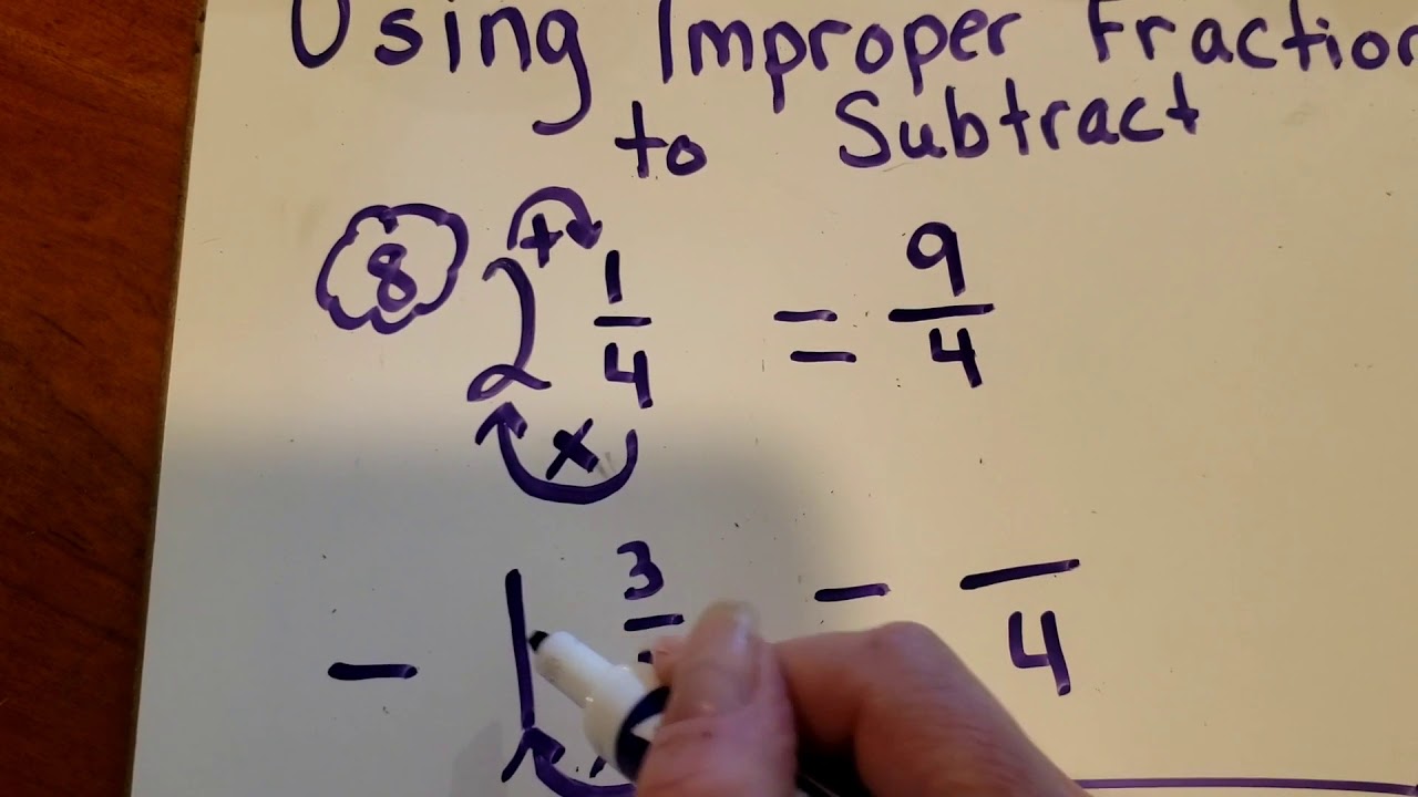 Subtracting by Changing Mixed Numbers to Improper Fractions - YouTube