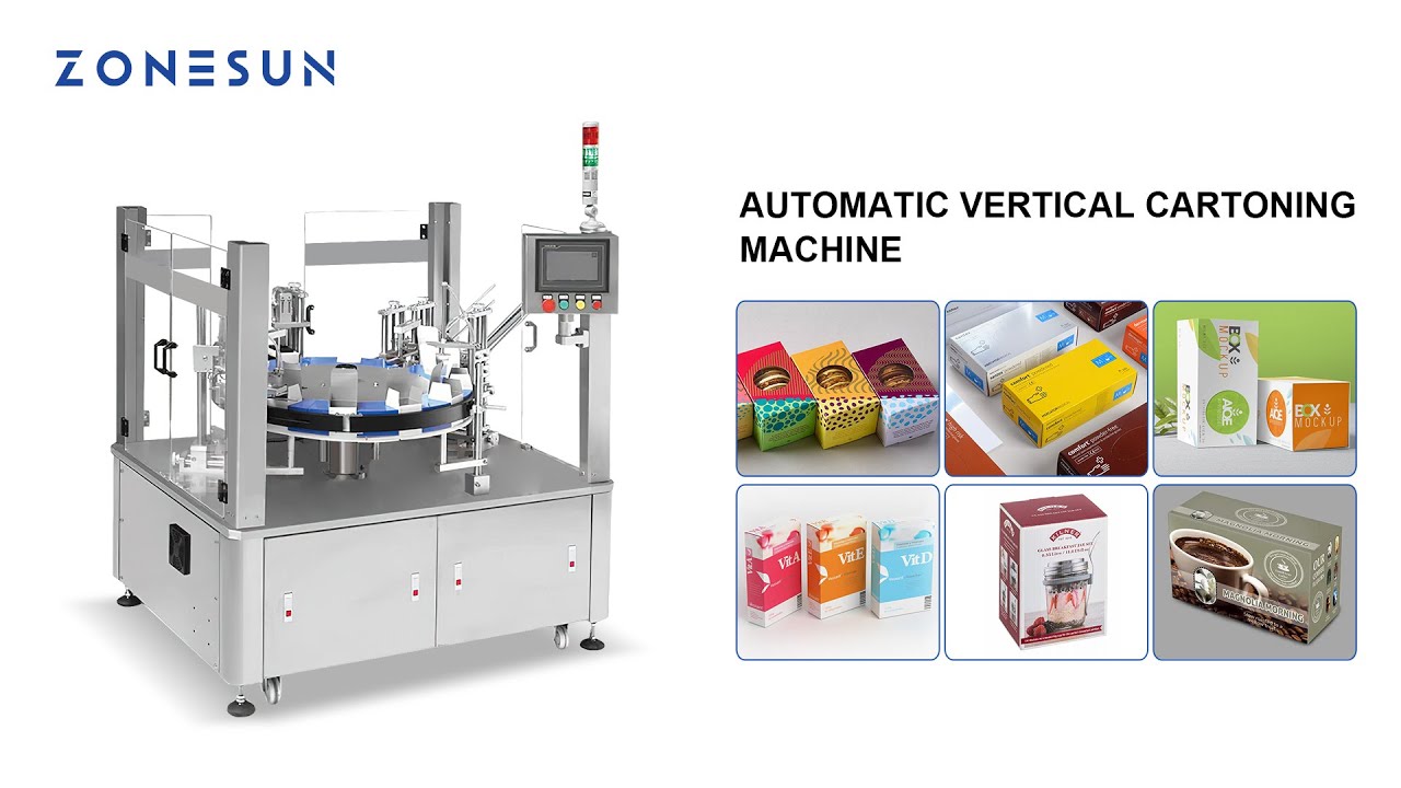 ZS-ZHJ50D vertical rotary box loading machine - YouTube