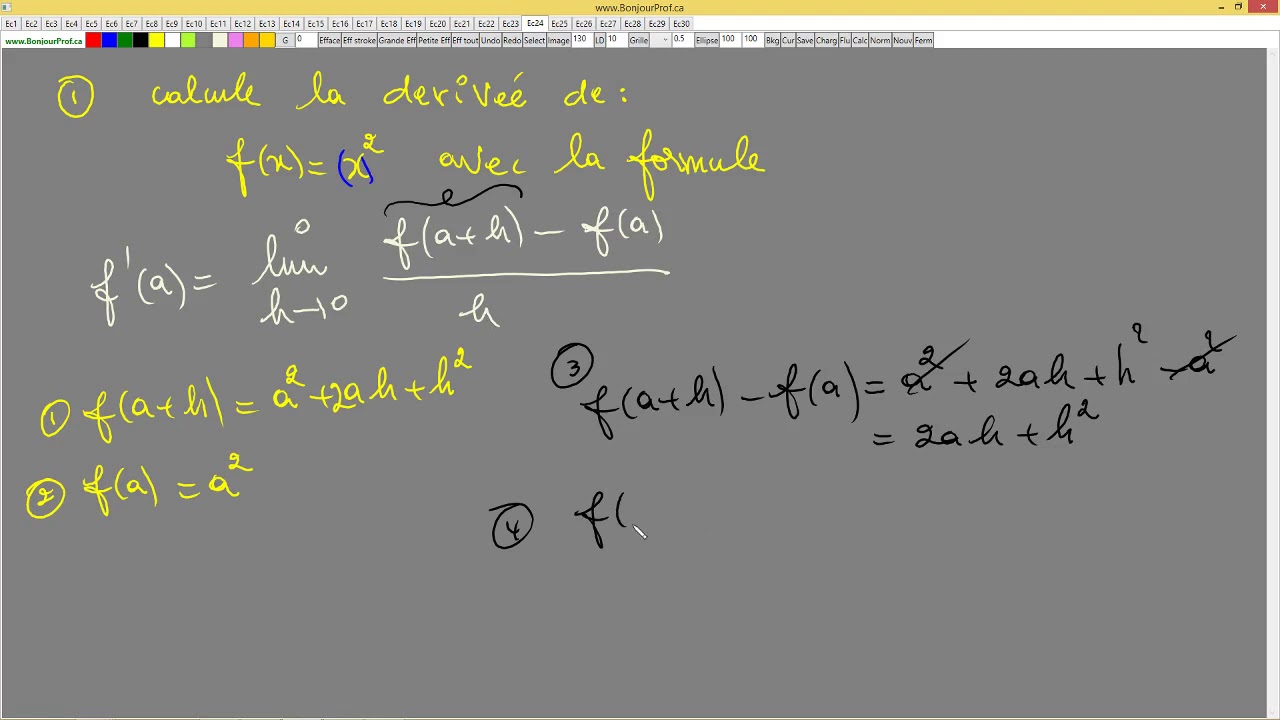 21 Calcul de la derivee de la fonction quadratique avec la formule ...