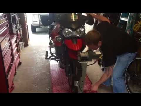 Harbor Freight motorcycle lift loading by winch - YouTube