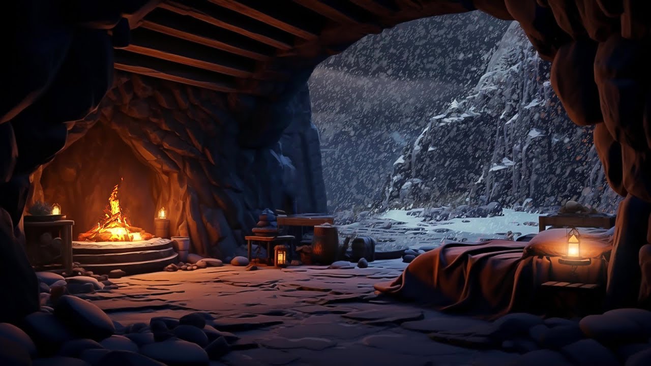 Cozy Winter Cave Ambience | Embrace the Calming Sounds of Snowfall ...