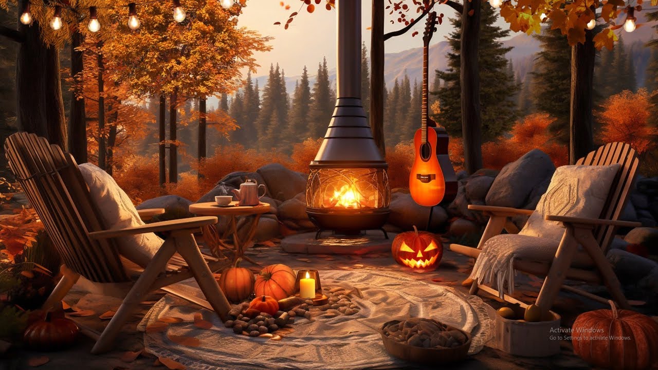 Autumn Fireplace in Deep Forest with Relaxing Nature Sounds and Fall ...