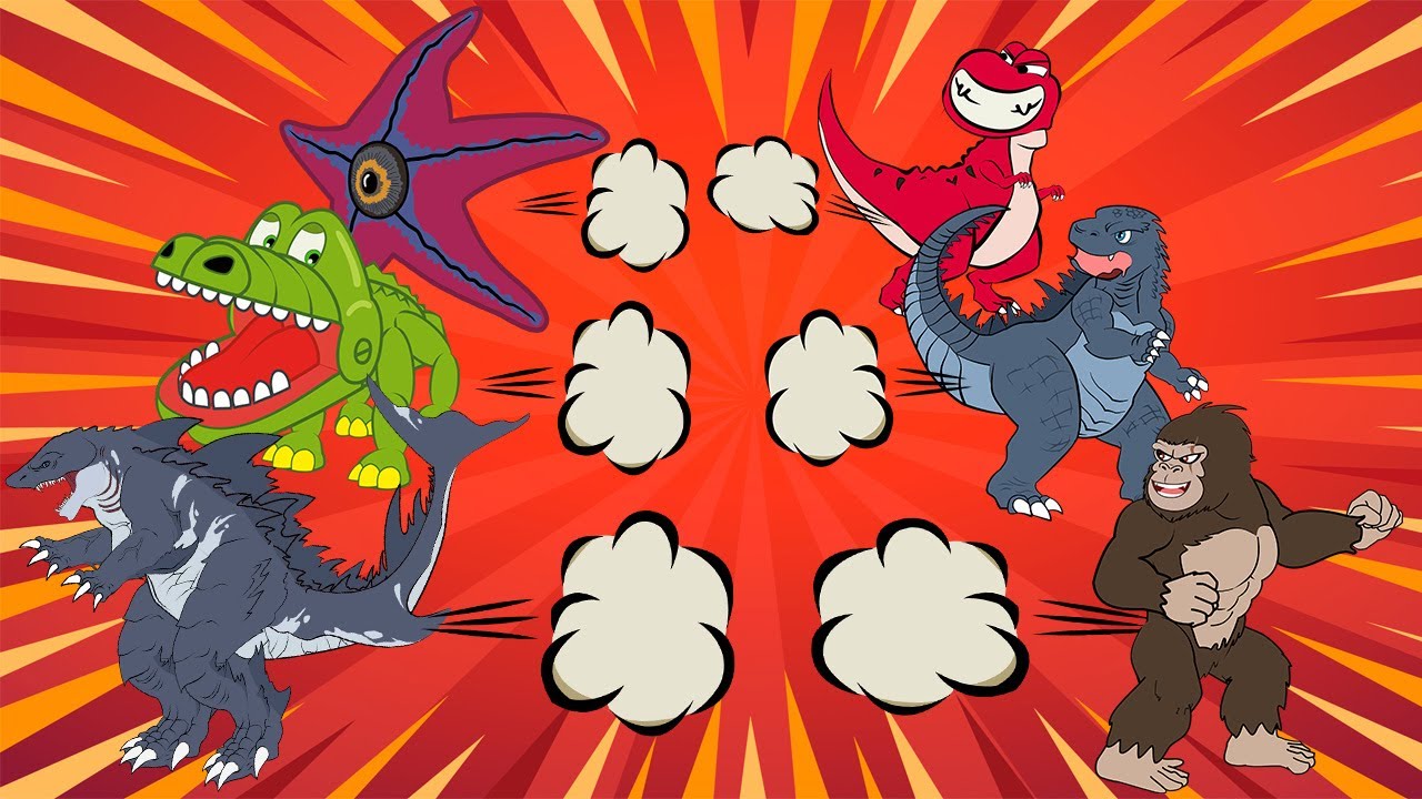 Round One Begins - Kong, Godzilla Jr, T-Rex Dinosaur Team In Farting ...