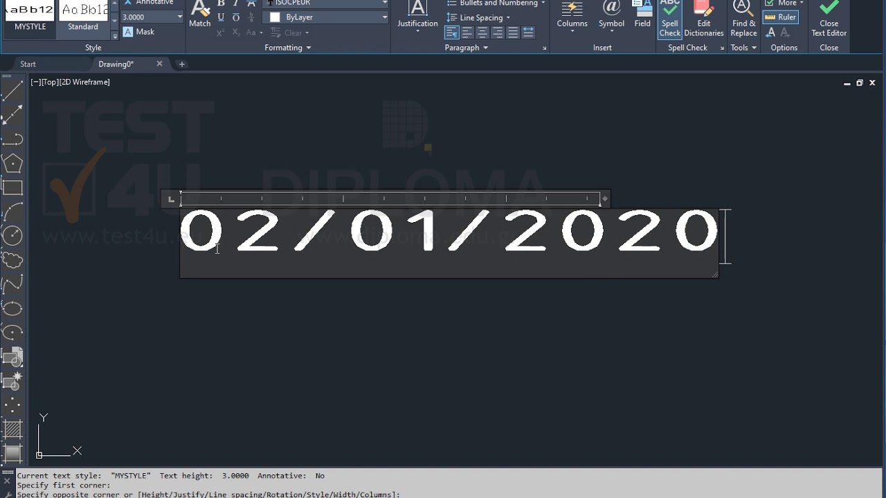 Create a new text style with the following attributes: Name: MYSTYLE ...