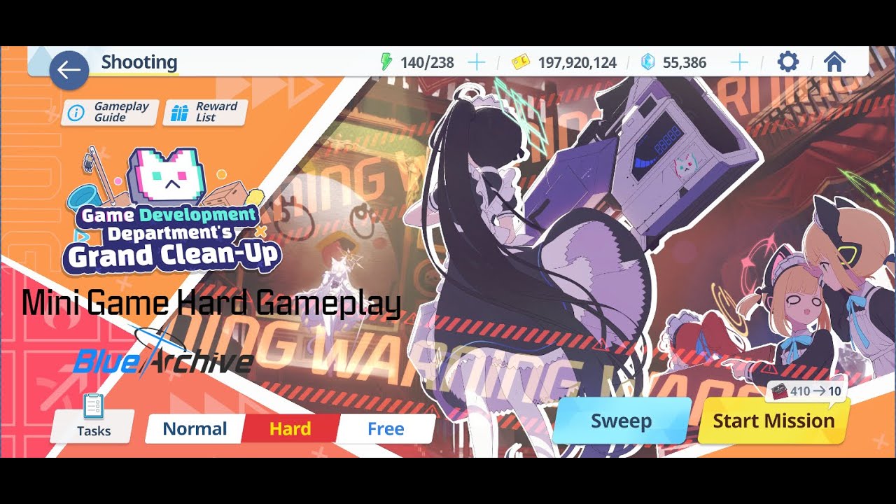 Blue Archive Mini Game Game Development Department's Grand Clean-Up Hard Gameplay - YouTube
