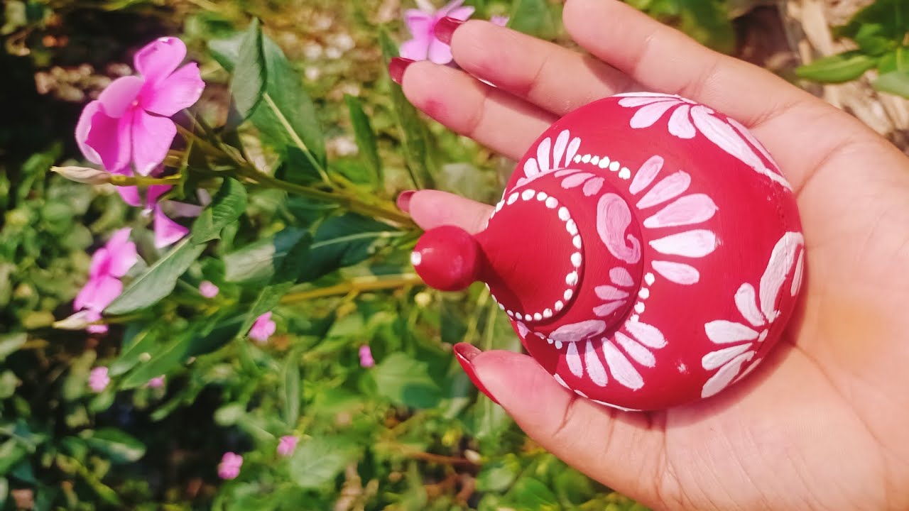 Traditional wooden sindur box// colour painting design kumkum box ...