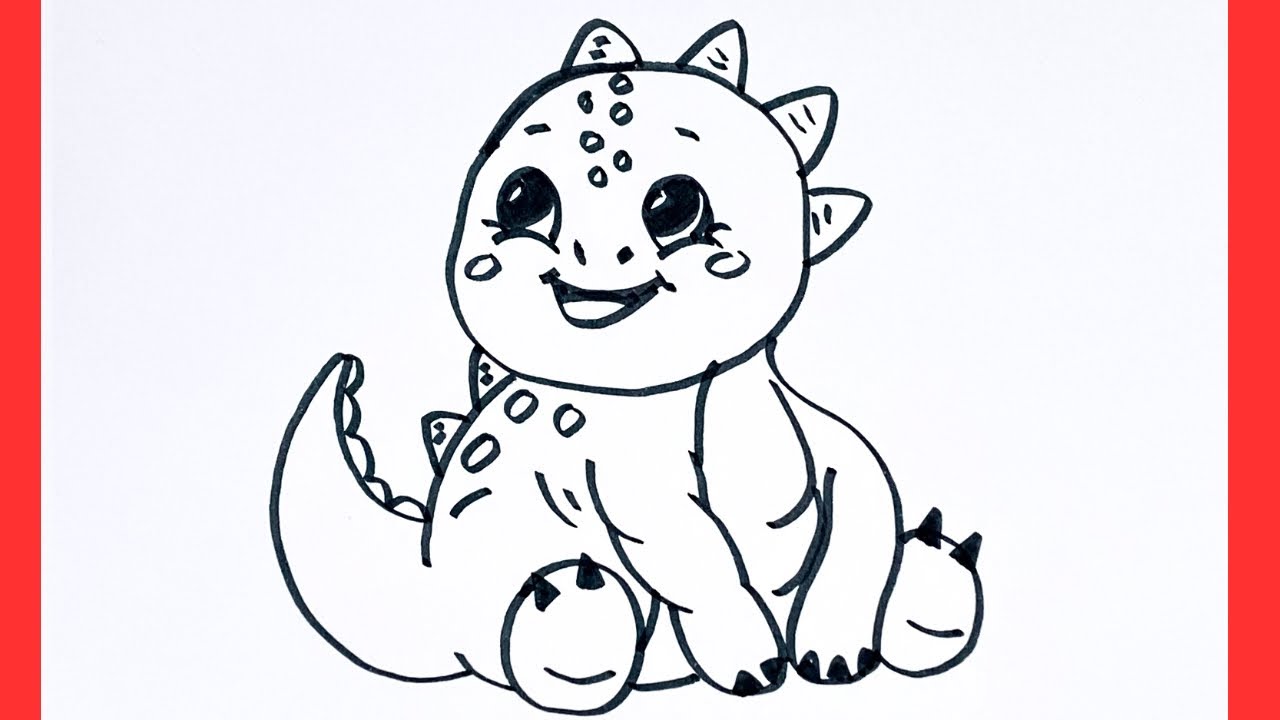 How to Draw a Cute Dinosaur Step-by-Step Drawing Tutorial for Kids ...