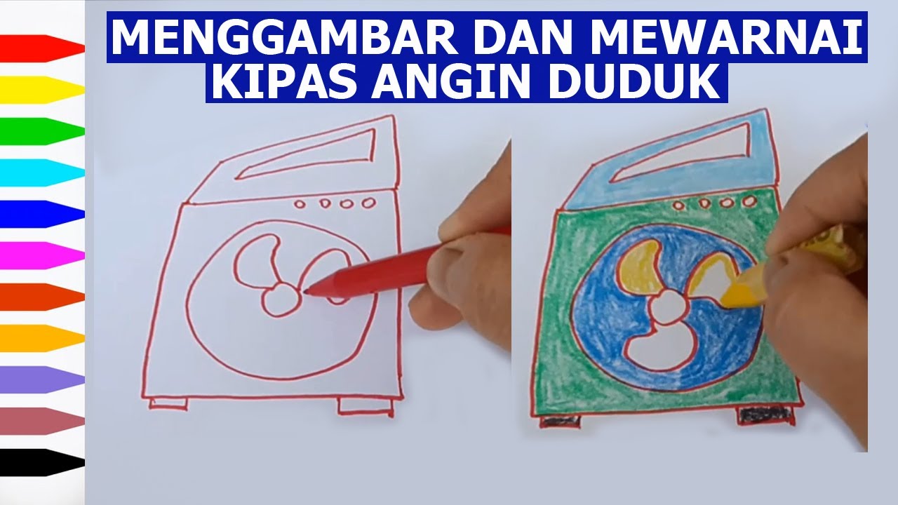 Cara menggambar dan mewarnai kipas angin duduk mudah keren | How to ...