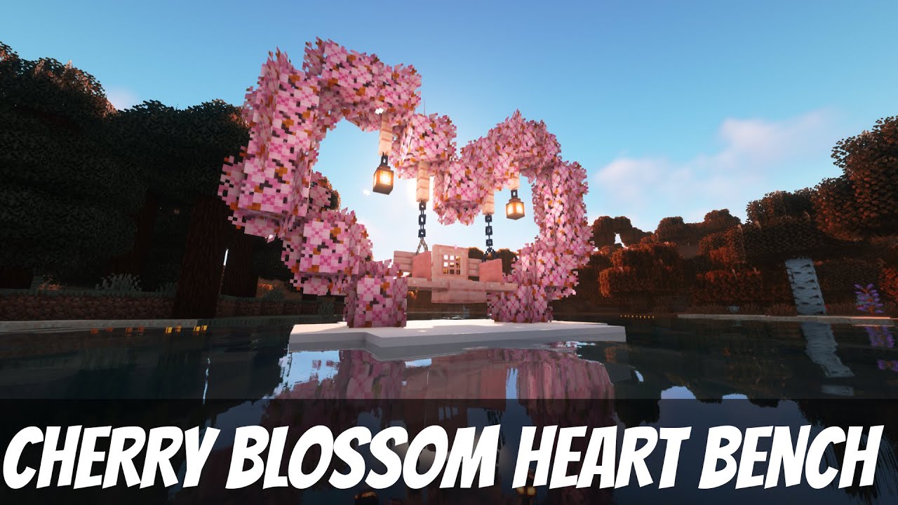 I MADE CUTE HEART BENCH CHERRY BLOSSOM DESIGN | MINECRAFT TUTORIAL ...