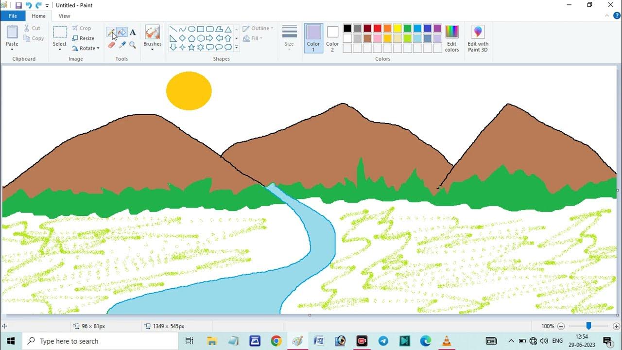 Ms paint me drawing kaise banaye l How to Draw beautiful mountain scene ...