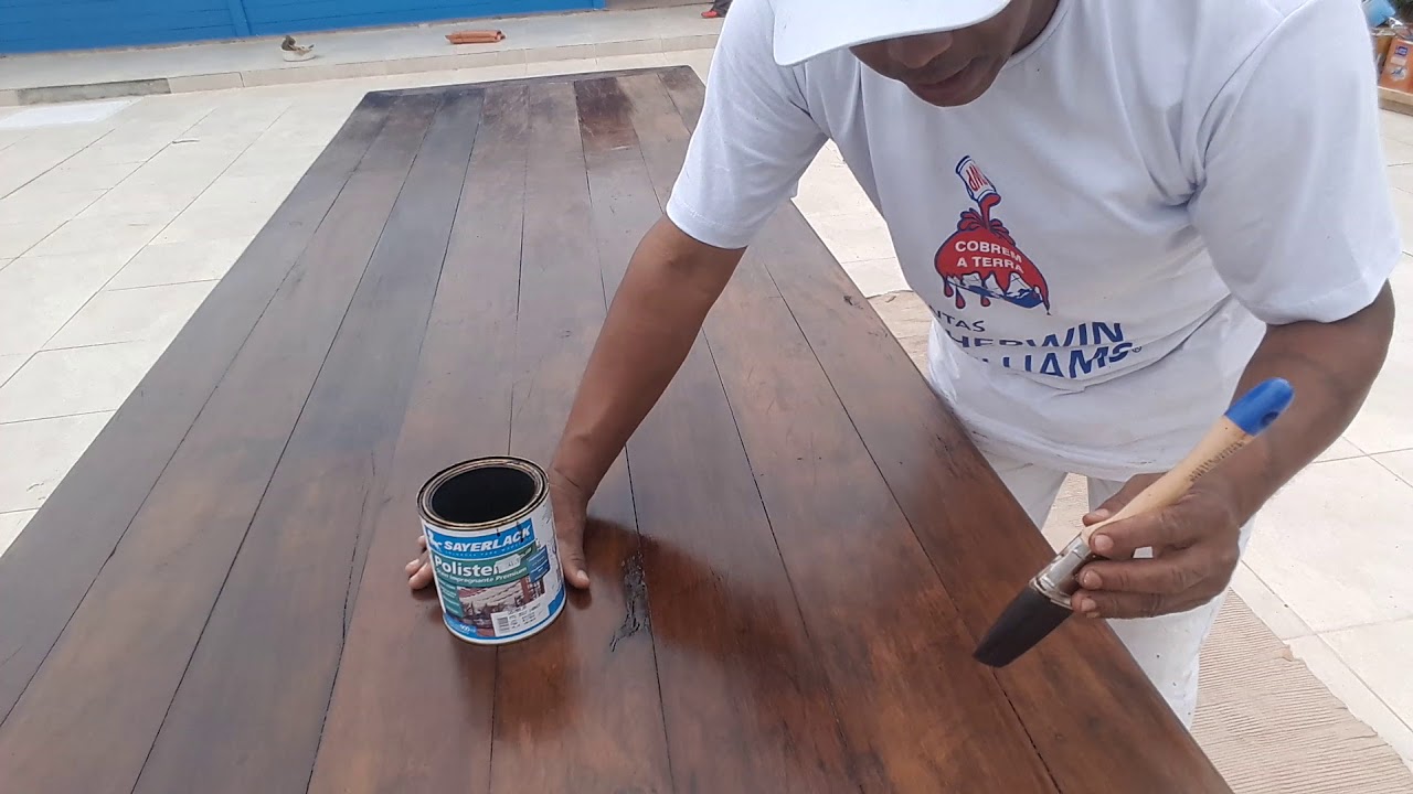 PINTANDO MESA DE MADEIRA COM STAIN | Sempre lixar entre demaõs. - YouTube