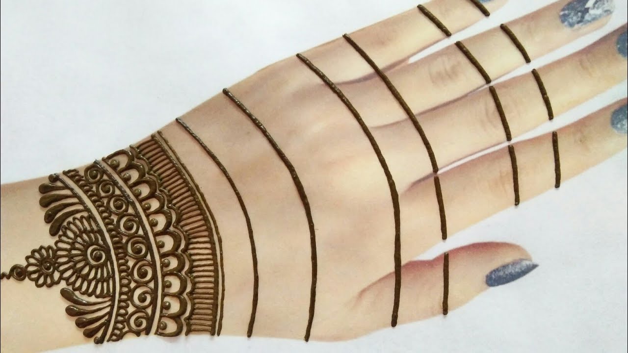 लाईन से मेहंदी लगाने की आसान ट्रिक | Beautiful back hand line mehndi ...