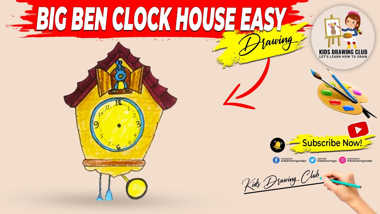 How To Draw Cute Clock House | How To Draw Big Ben Clock Step By Step ...