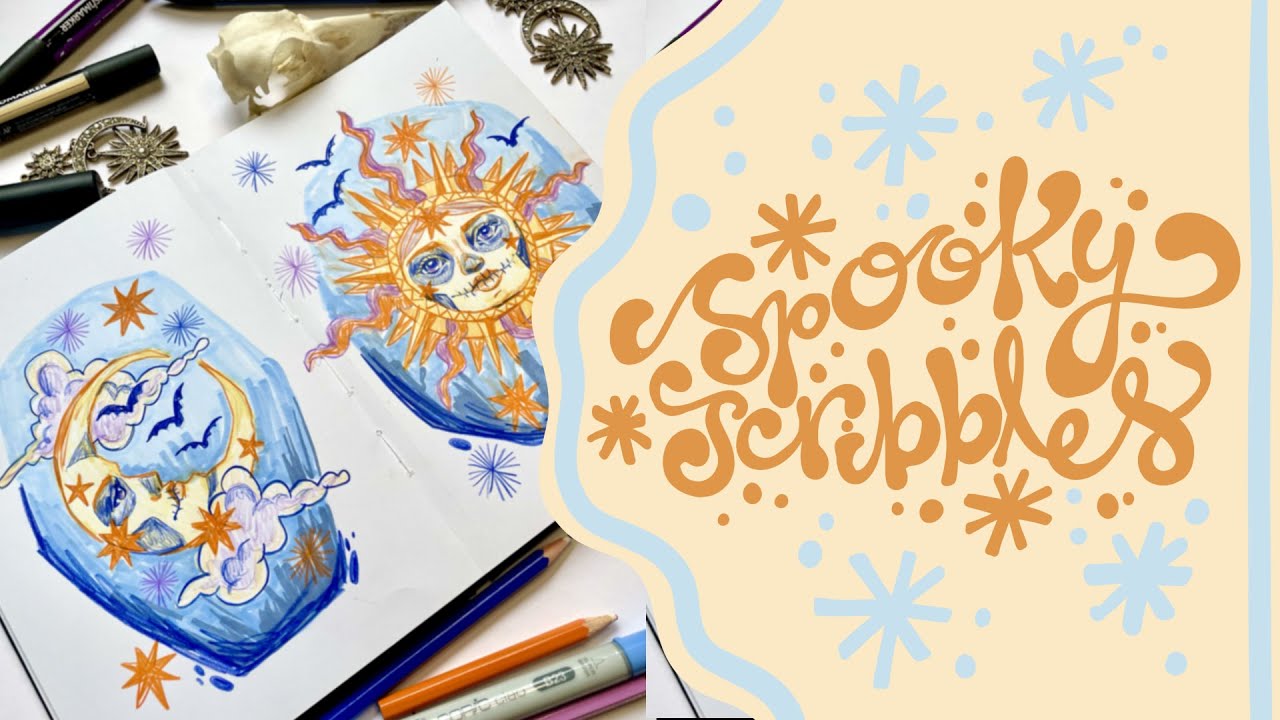 Spooky Scribbles A sketchbook page Halloween themed illustrations - YouTube