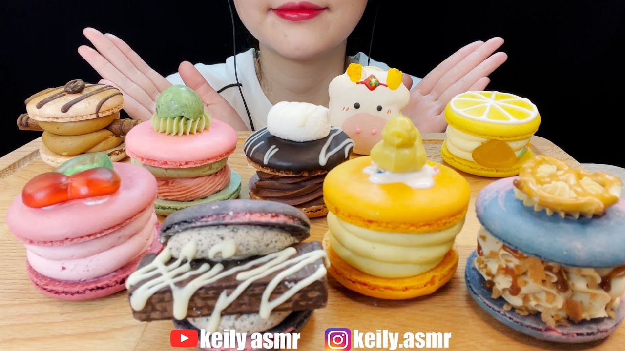 ASMR MACARON PARTY, FATCARON EATING SOUNDS / 마카롱 뚱카롱 먹방 - YouTube