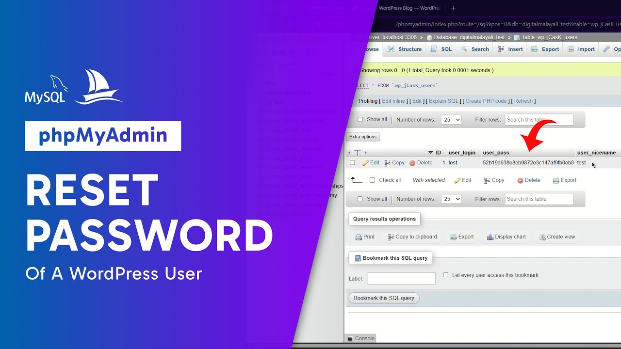 How to reset WordPress password through phpMyAdmin | Tutorial - YouTube