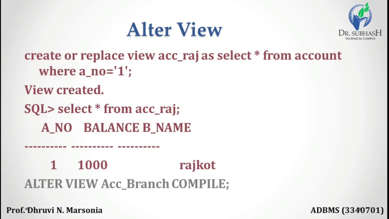 Adbms Unit1 View Lecture8 By Dhruvi Marsonia Youtube