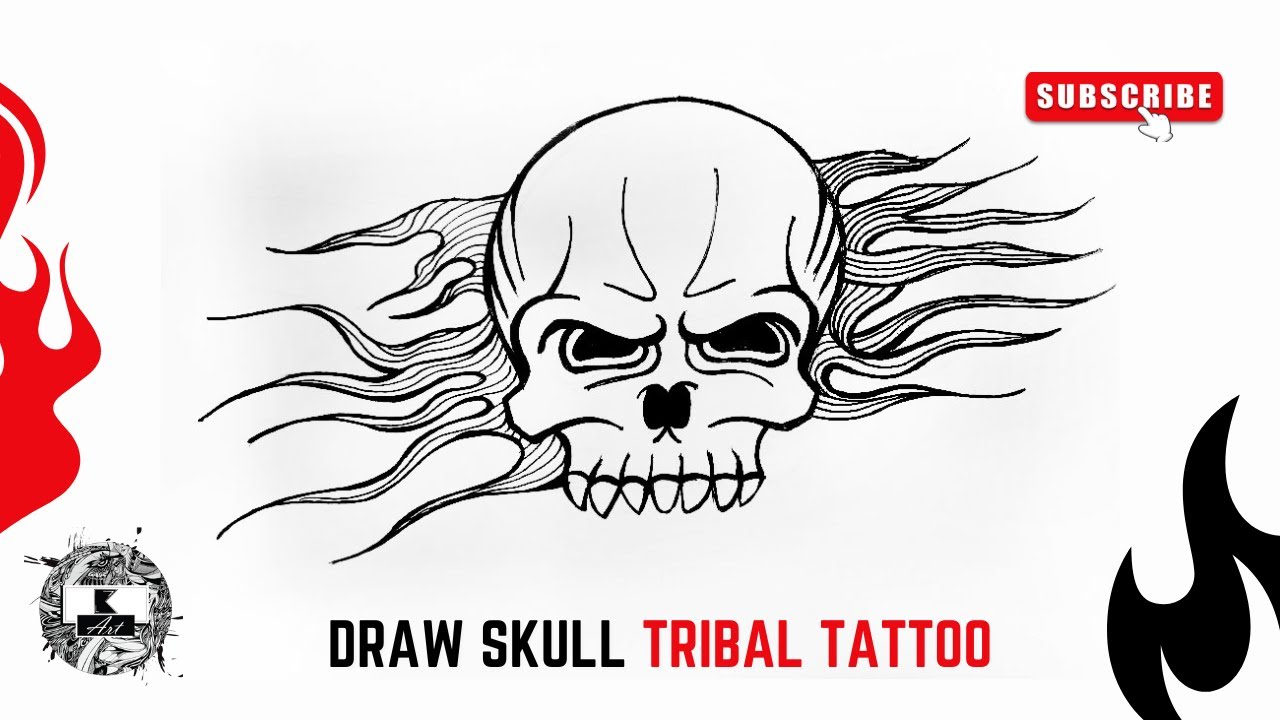 Drawings Of Tribal Skulls With Flames