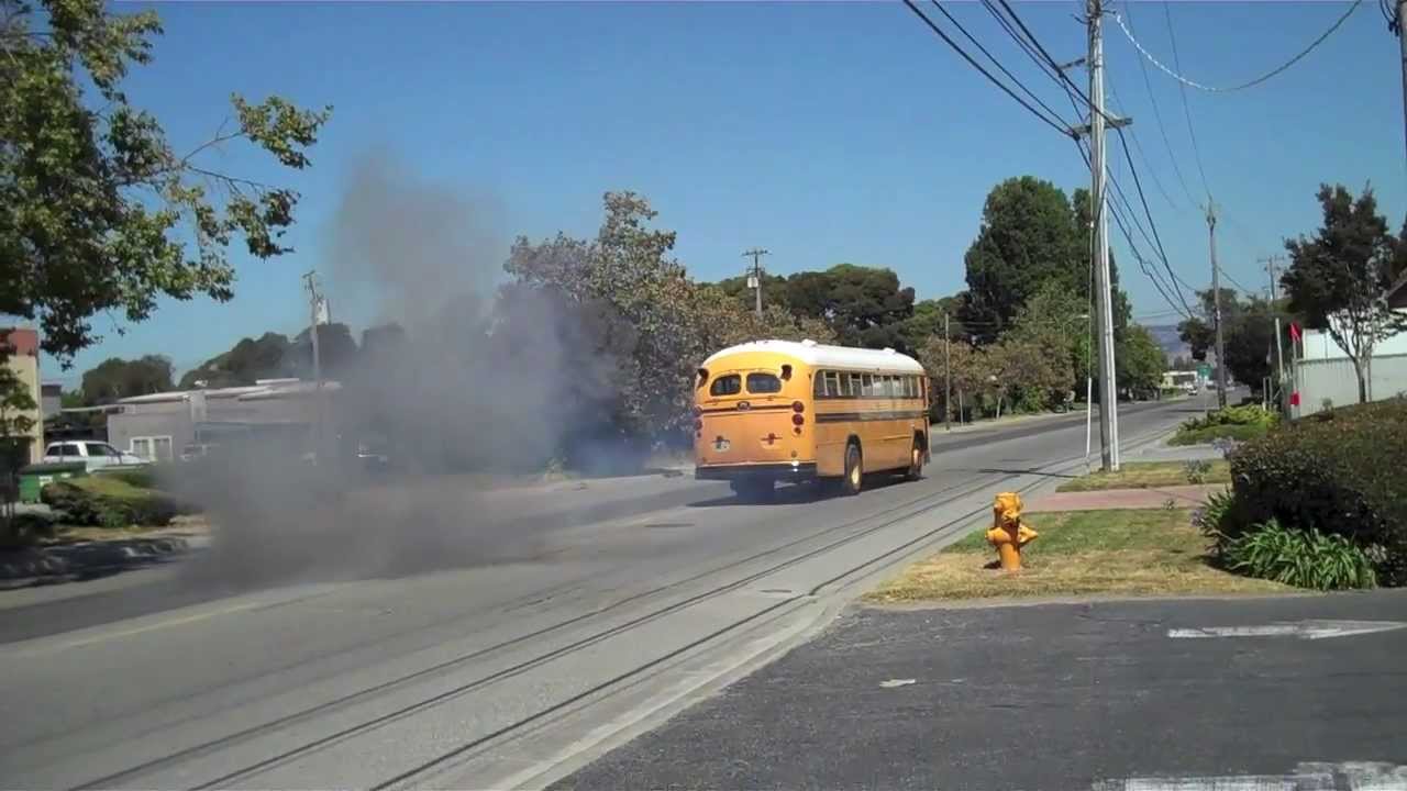 Crown School Bus Blowing Smoke - YouTube