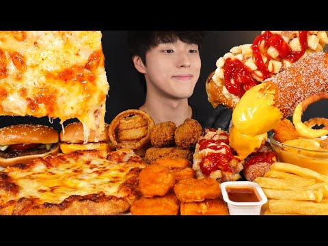 ASMR MUKBANG PIZZA & BURGER & CHICKEN & CORN DOG & ONION RINGS & FRIES! BEST MUKBANG COMPILATION