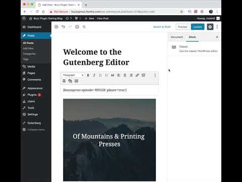 How to use the Buzzsprout Plugin with the WP Gutenberg Editor - YouTube