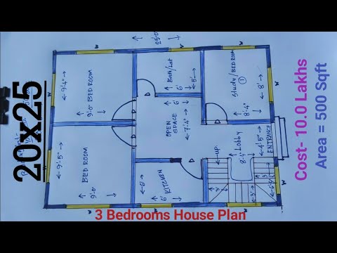 20*25 feet Best House Plan || 20x25 Building Plan || 500 sqft 3bhk home ...
