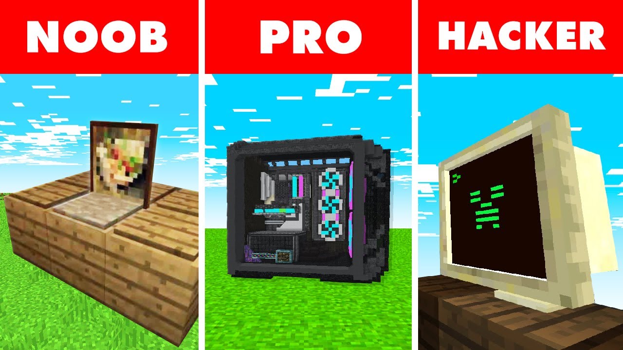 Noob vs. Pro vs. Hacker : GAMING COMPUTER BUILD CHALLENGE! In Minecraft ...