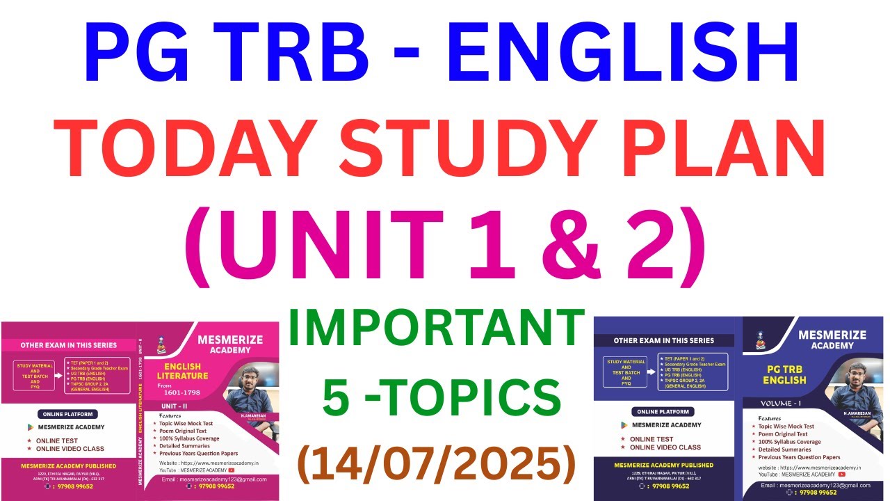 PG TRB - ENGLISH | TODAY STUDY PLAN | UNIT 1 & 2 | IMPORTANT 5 -TOPICS ...