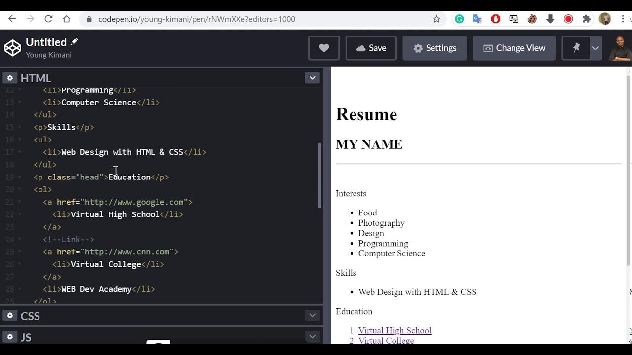 HTML web design for beginners - A simple text based RESUME web page ...
