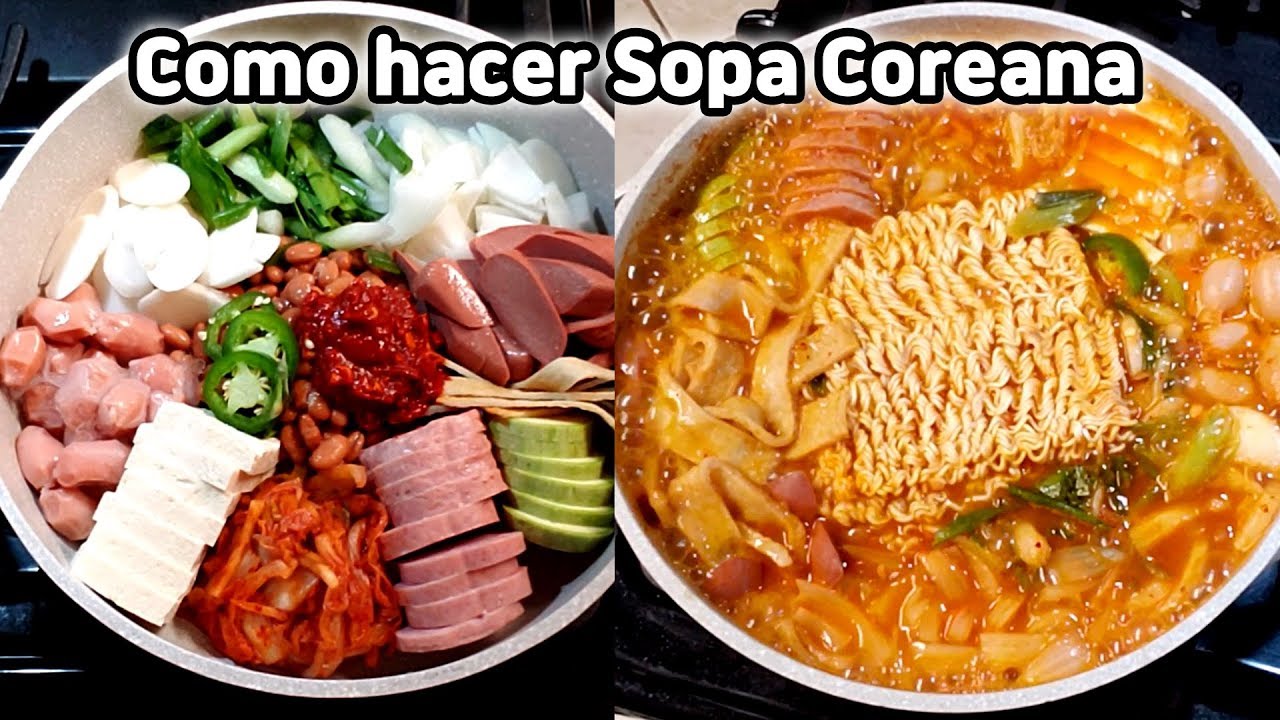 Sopa picante coreana receta - Como hacer sopa de base militar - (Ft. un ...