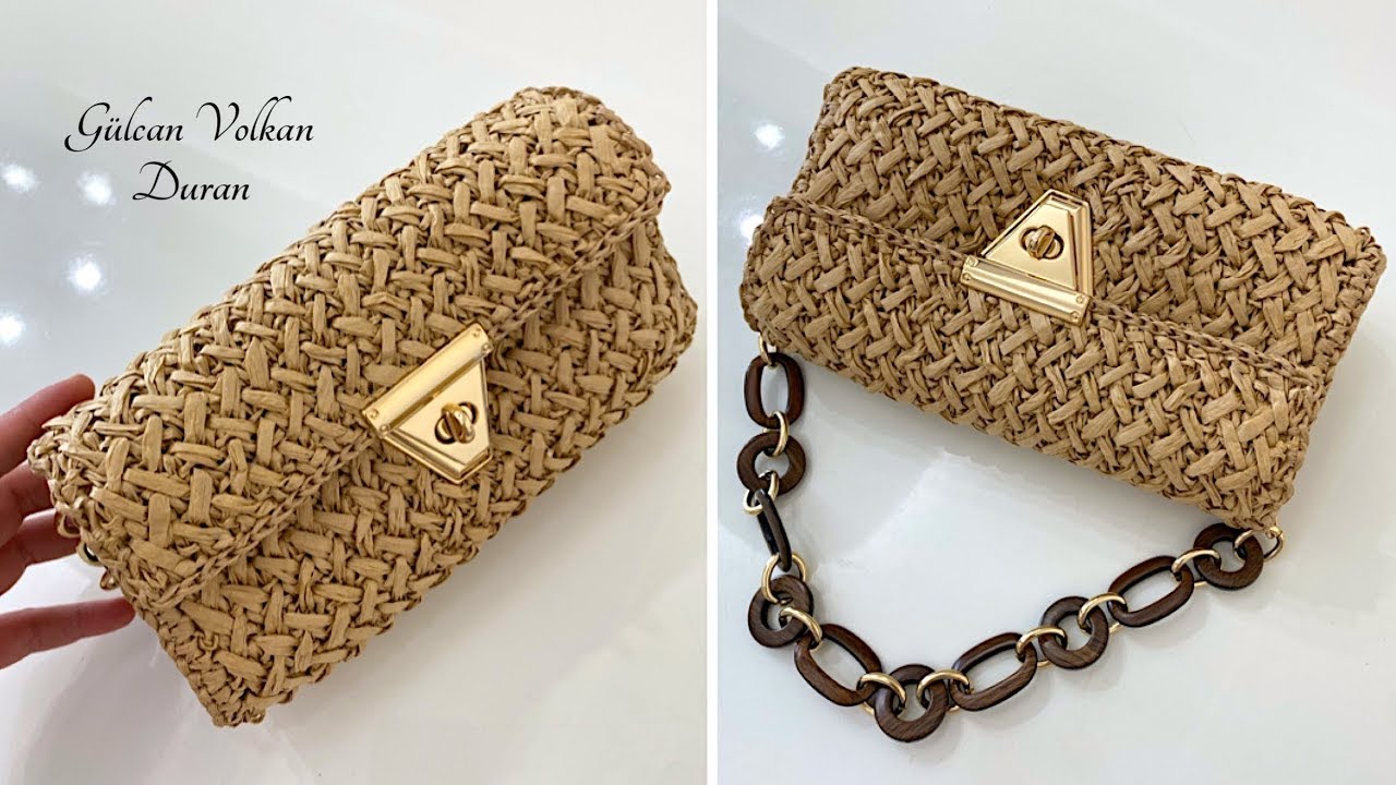 KNITTED STRAW FLAP BAG MAKING WITH RAFFIA YARN - YouTube