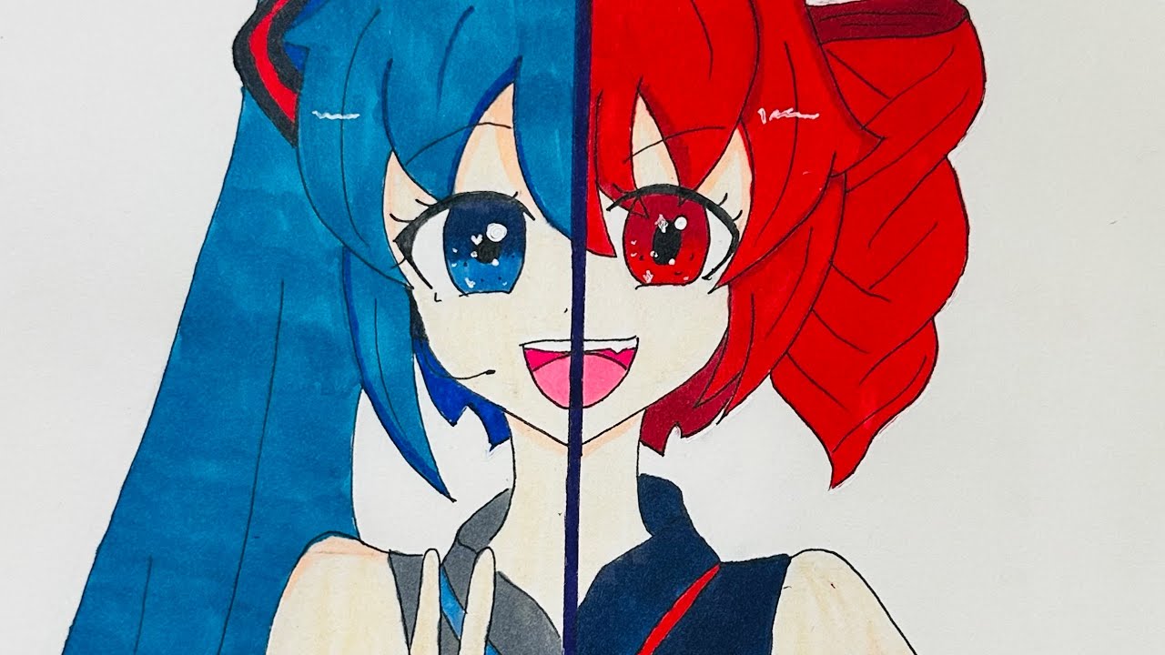 Time lapse of my half Miku and half Teto drawing!💕 - YouTube