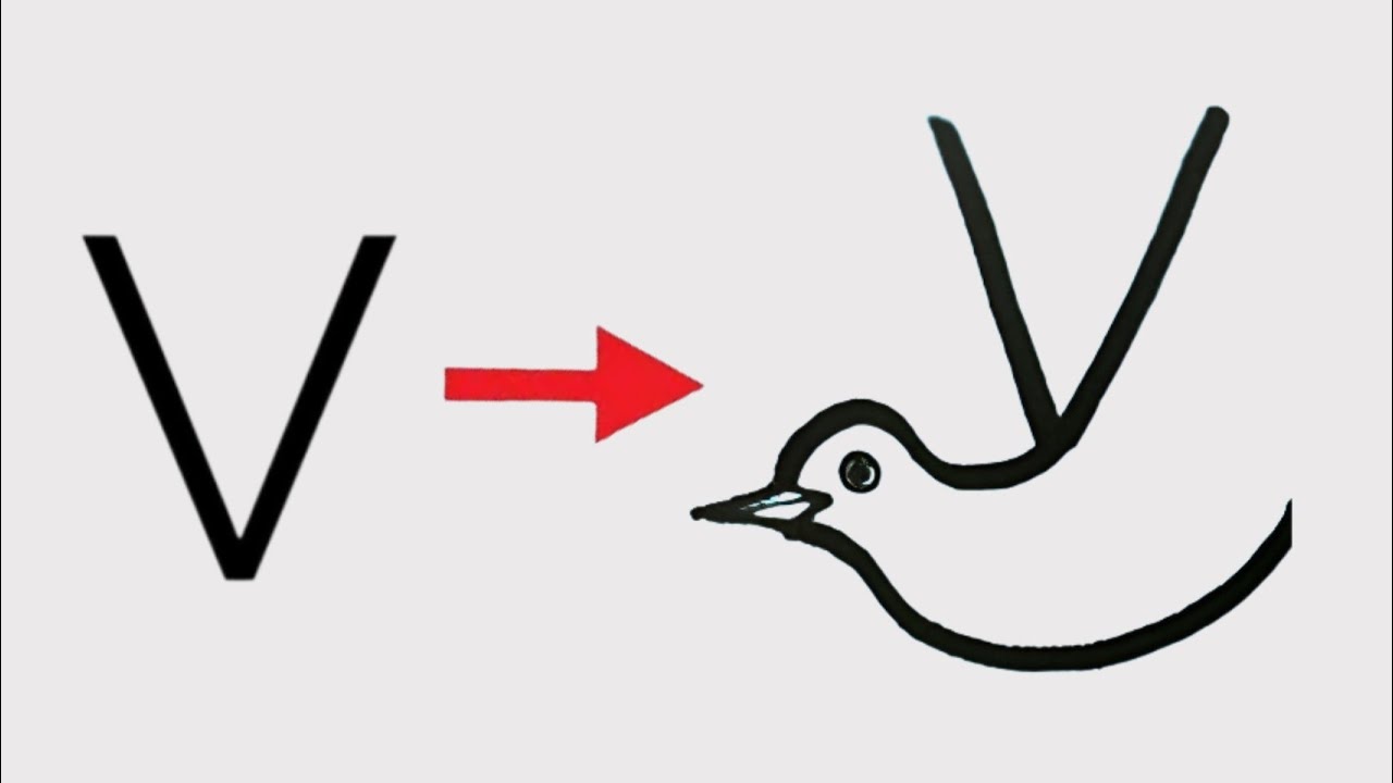 How to draw flying bird with letter V | easy bird drawing | letter ...