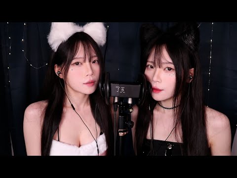 ASMR Twin ear blowing, ear suctioning, mouth noises, a tingle party that tickles even the sides.