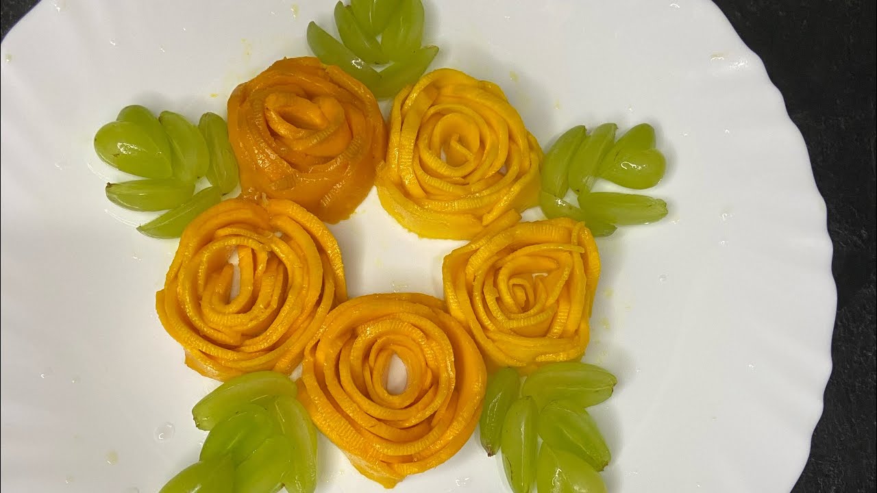 Easy mango fruit decorations/How to make mango rose/fruit decorations ...