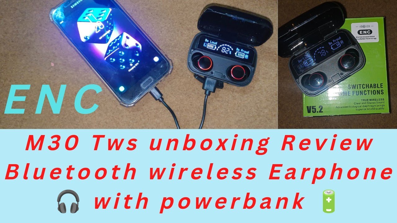 M30 Tws unboxing Review Bluetooth wireless Earphone 🎧 with powerbank🔌🔋 ...