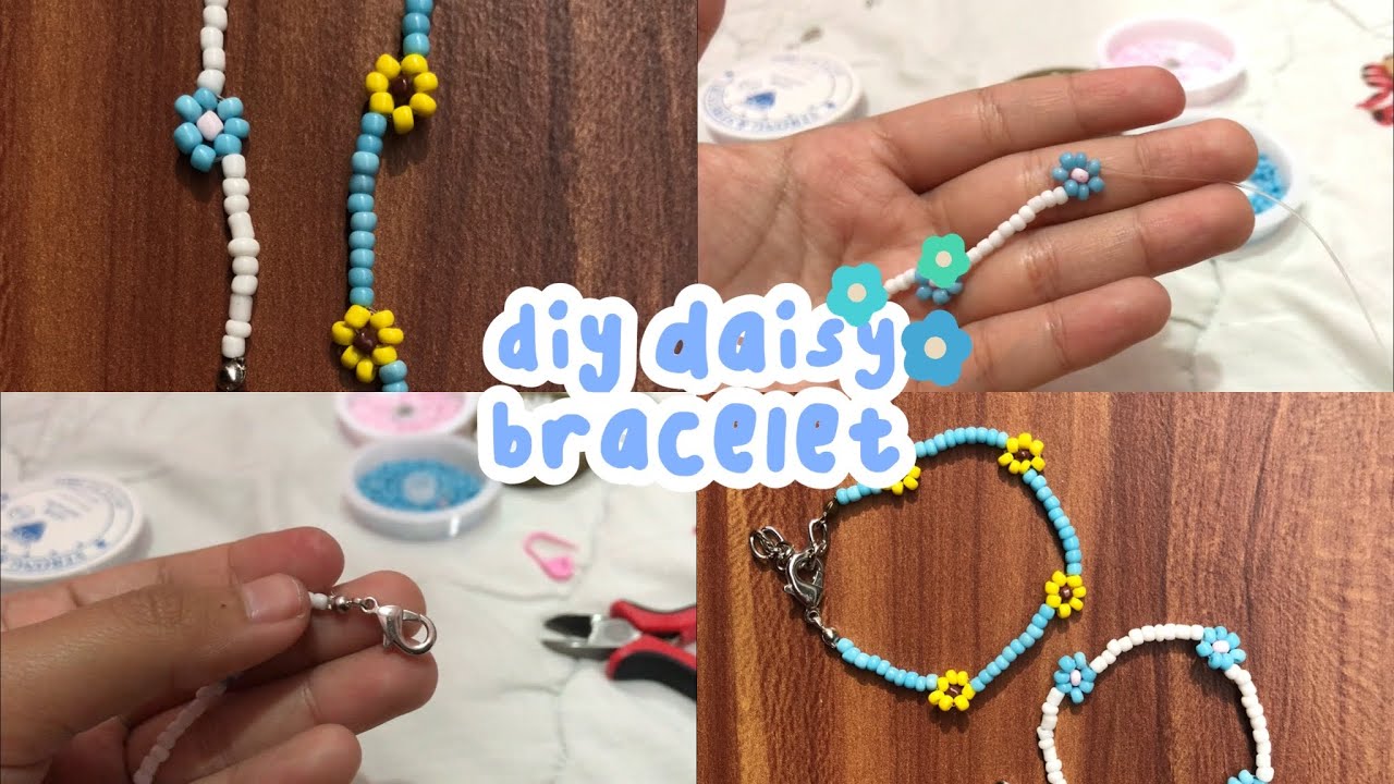 diy gelang aesthetic | cara buat daisy bracelet | gelang bunga matahari ...