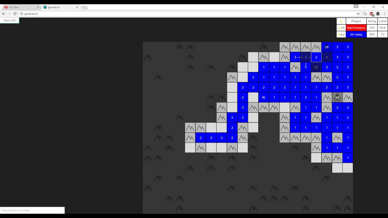 generals.io 1v1 gameplay no voice music - YouTube
