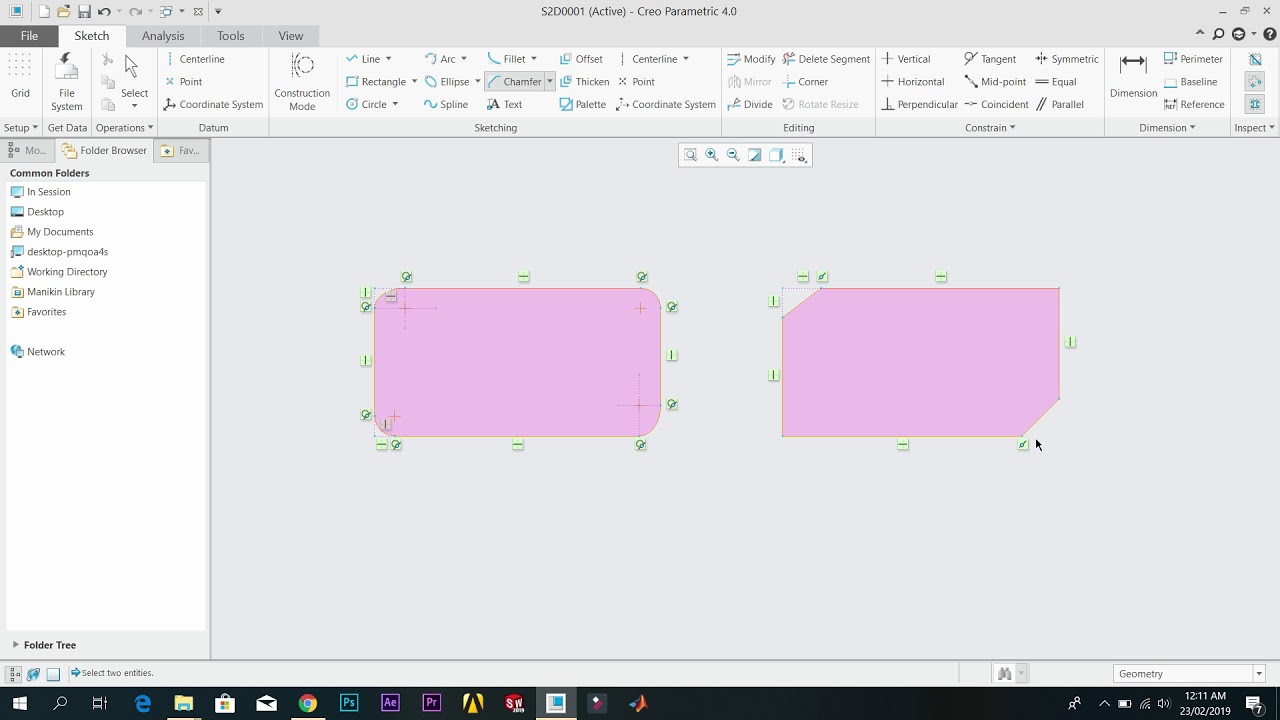 Creo Parametric 4.0 Sketch ( Fillet, Chamfer and Text Tool ) - YouTube