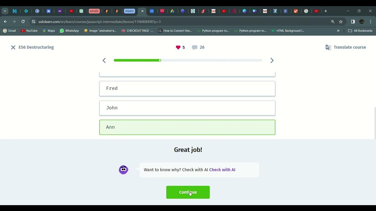 29 Es6 Destructuring Javascript Intermediate Sololearn Youtube