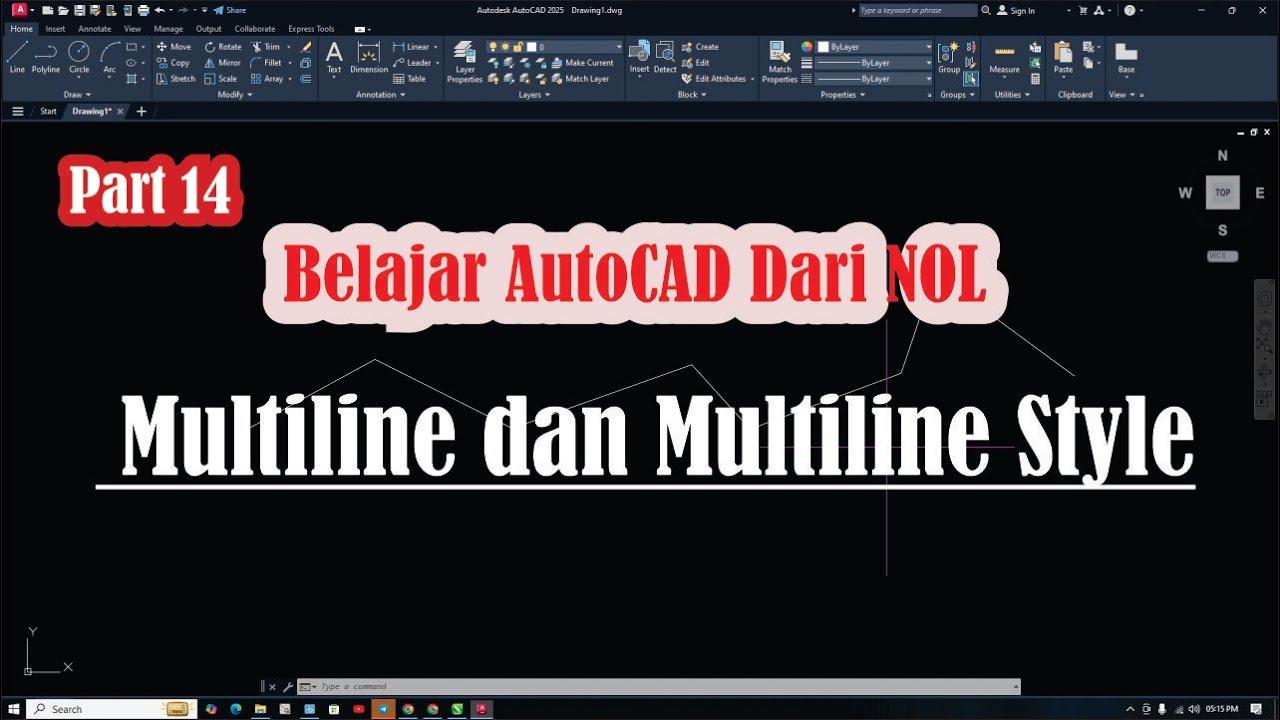 Part 14 Tutorial Autocad Multiline dan Multiline Style - YouTube