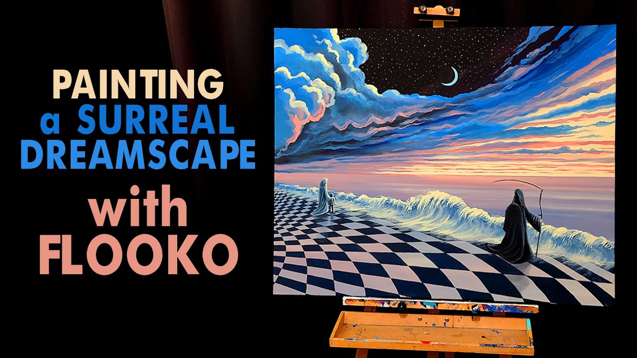 Painting a surreal DREAMSCAPE with Flooko. Acrylic painting time lapse ...