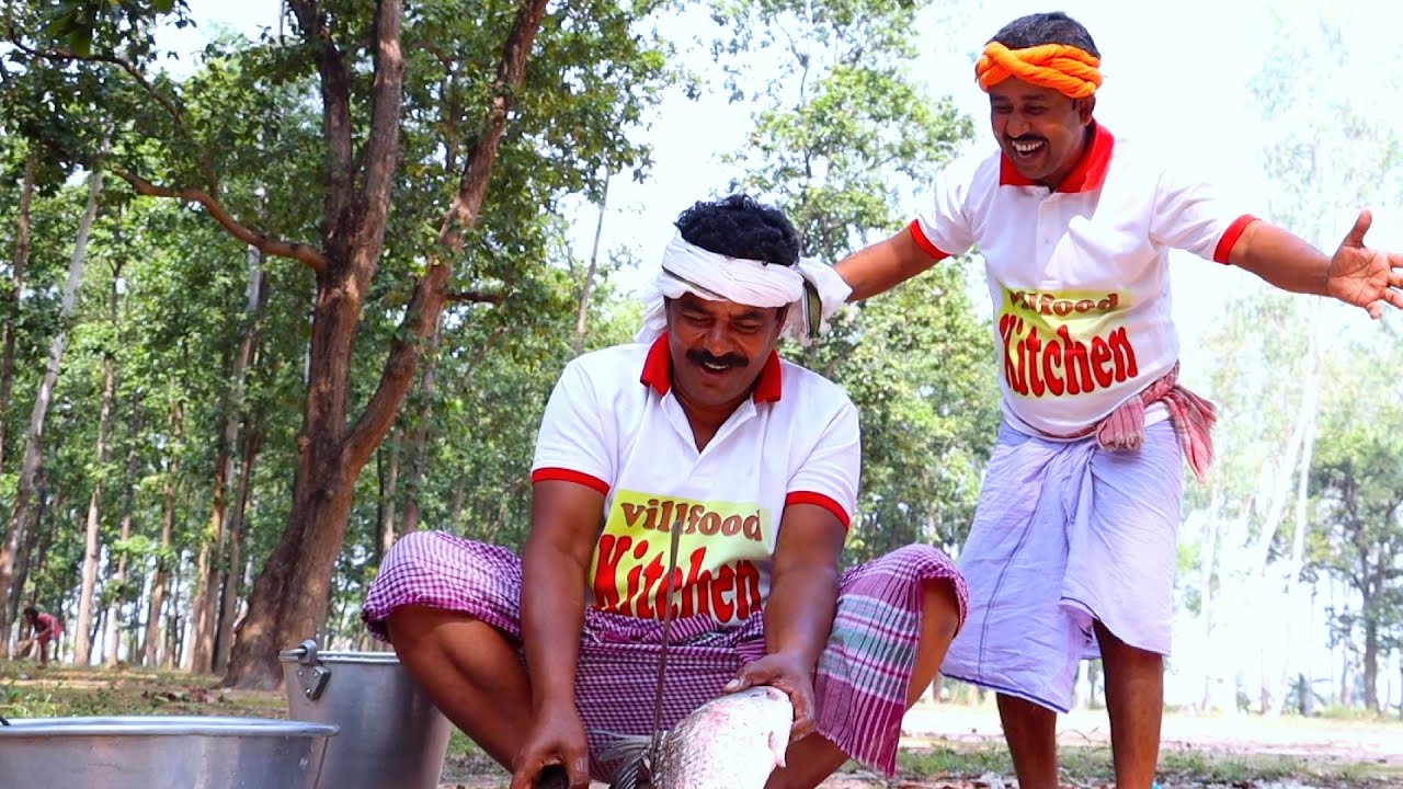 Katla macher kalia sathe Kumro Shak recipe cooking for tribal village ...