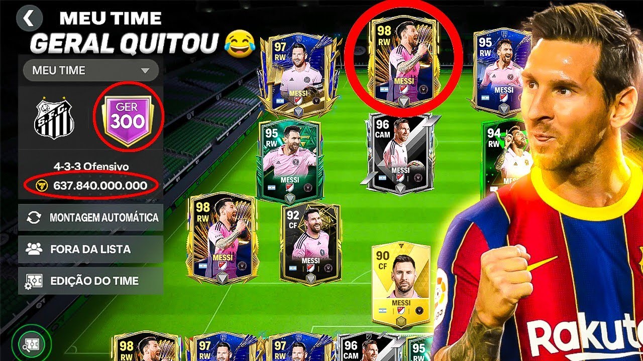 USEI TODOS AS CARTAS DO MESSI NO FC MOBILE 24! 😱🔥 GER 300 E 600 BILHÕES ...