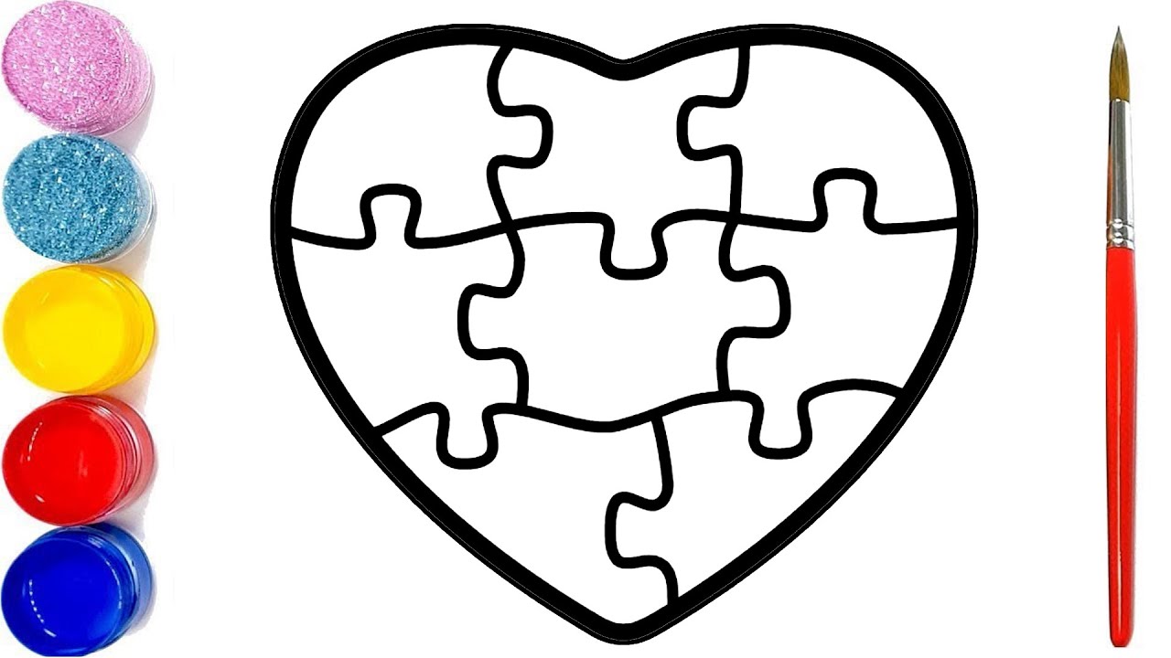 How To Draw Heart Puzzle 💖 Painting, Coloring, Drawing For Kids 💖 - YouTube